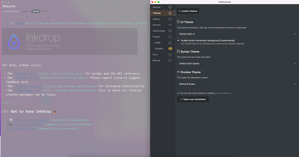 macOSで外観設定がライトモードの時、Vibrant Dark UIの背景が灰色になって見づらい - サポート - Inkdrop Forum